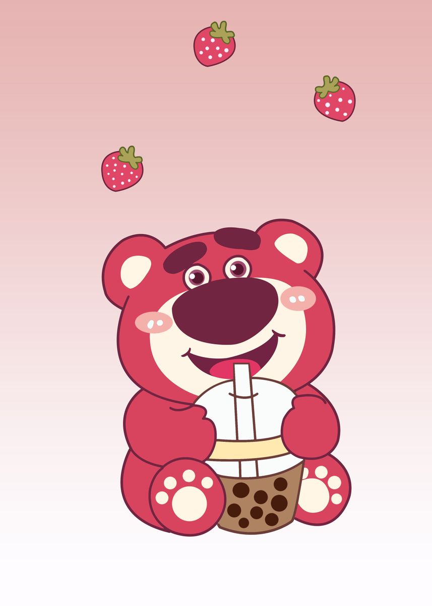 'bear pink cute animal' Poster, picture, metal print, paint by Janet ...