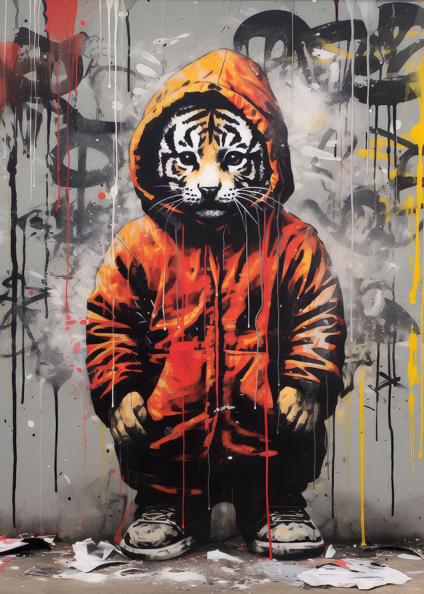 'Banksy Lil Tiger Cub Hood' Poster, picture, metal print, paint by Zenz ...