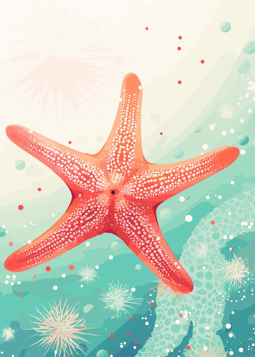 'Starfish Risograph Animal' Poster, picture, metal print, paint by Grey ...