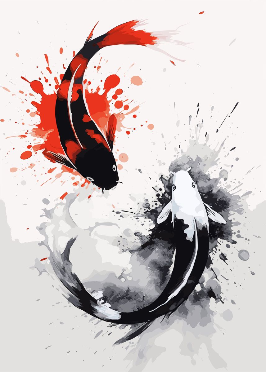 'Koi Fish Yin Yang Splash' Poster, picture, metal print, paint by Mason ...