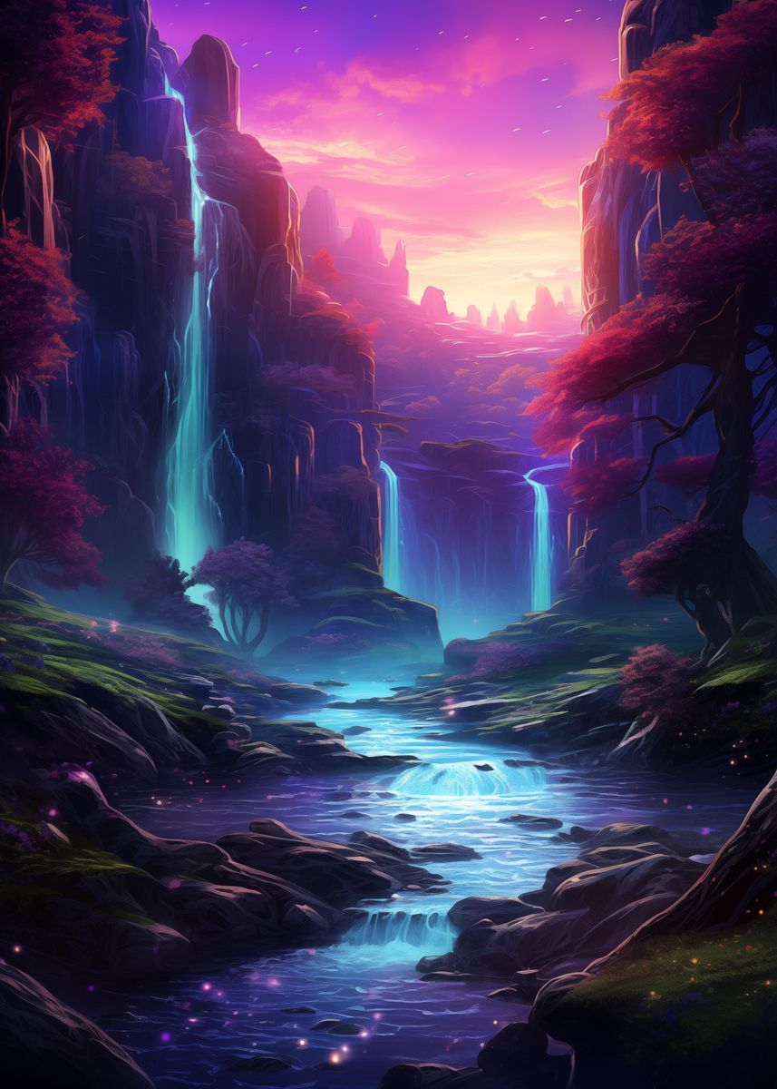 'Colorful Fantasy Landscape' Poster, picture, metal print, paint by ...