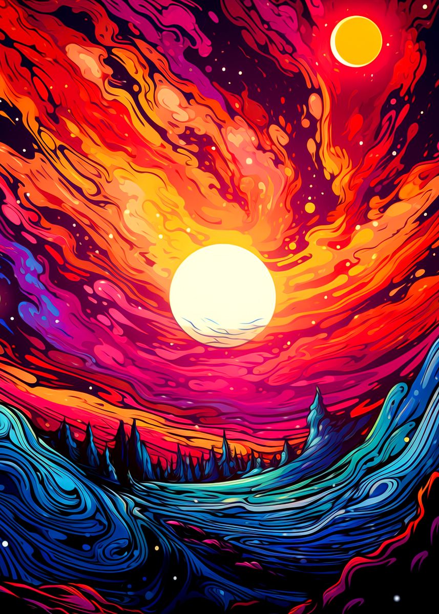 'Psychedelic Landscape' Poster, picture, metal print, paint by Miracle ...