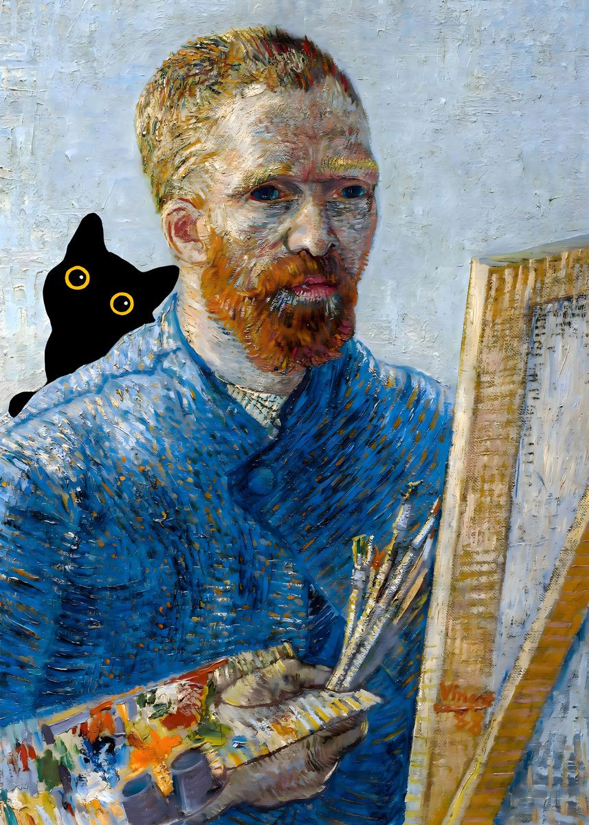 'Cat with Van Gogh' Poster, picture, metal print, paint by outdoorway ...