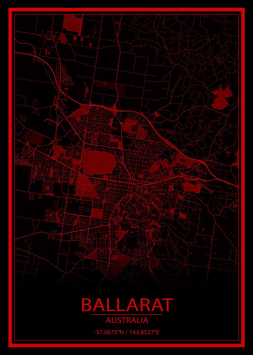'Ballarat AU Red City Map' Poster, picture, metal print, paint by Wall ...