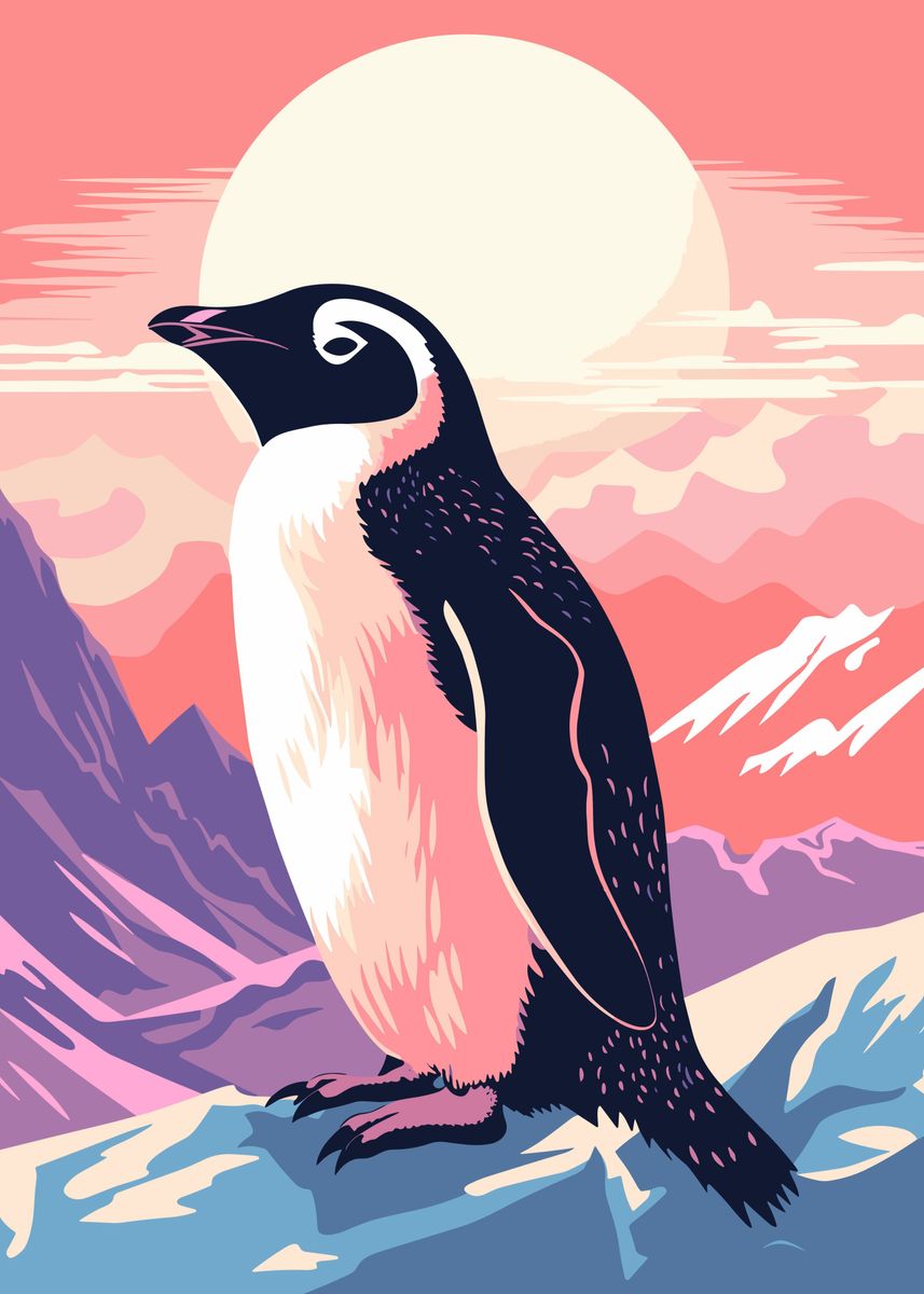 'Penguin Risograph Animal' Poster, picture, metal print, paint by Oliver Ben | Displate
