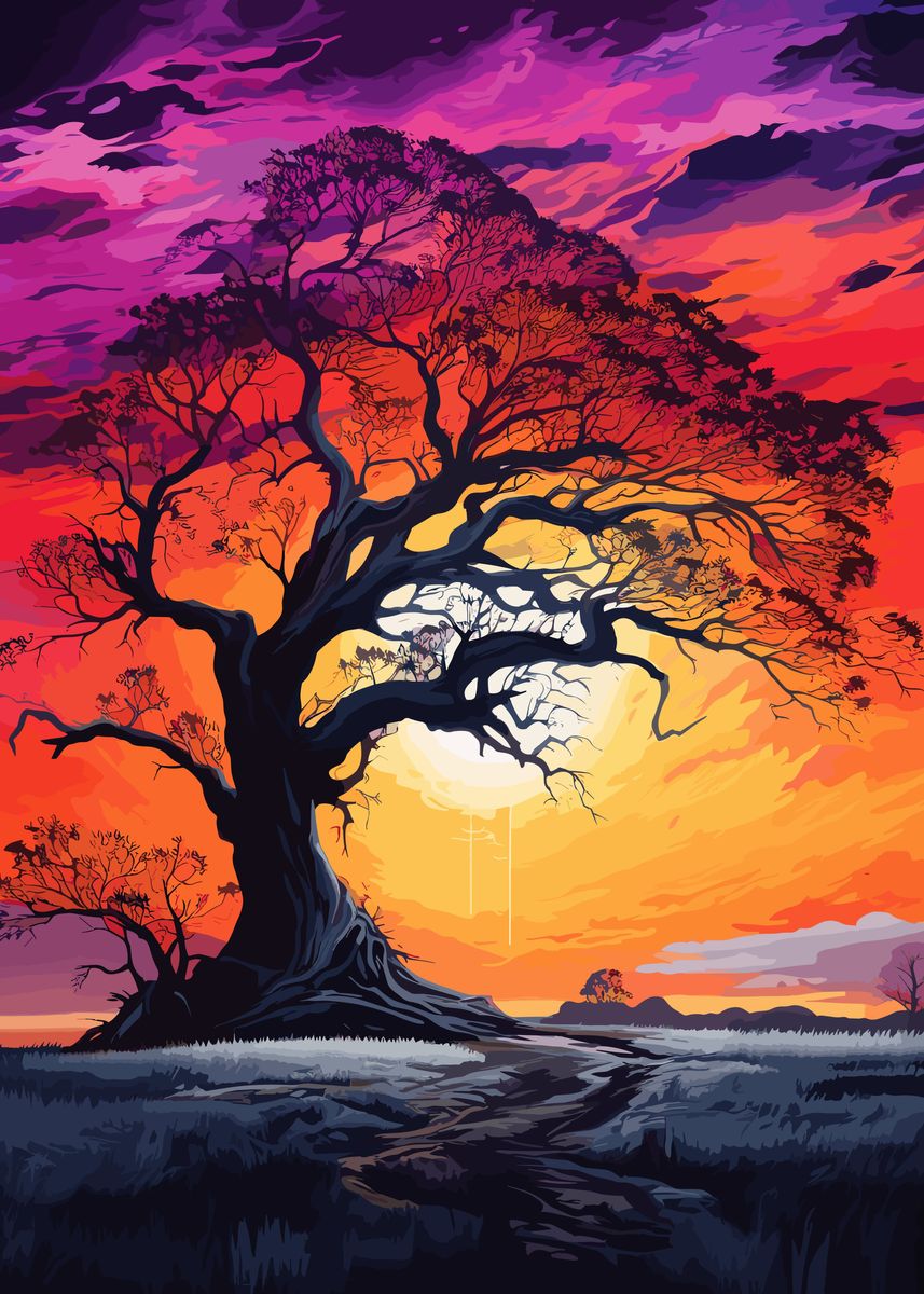 'Beautiful Tree Sunset' Poster by Richard Morris | Displate