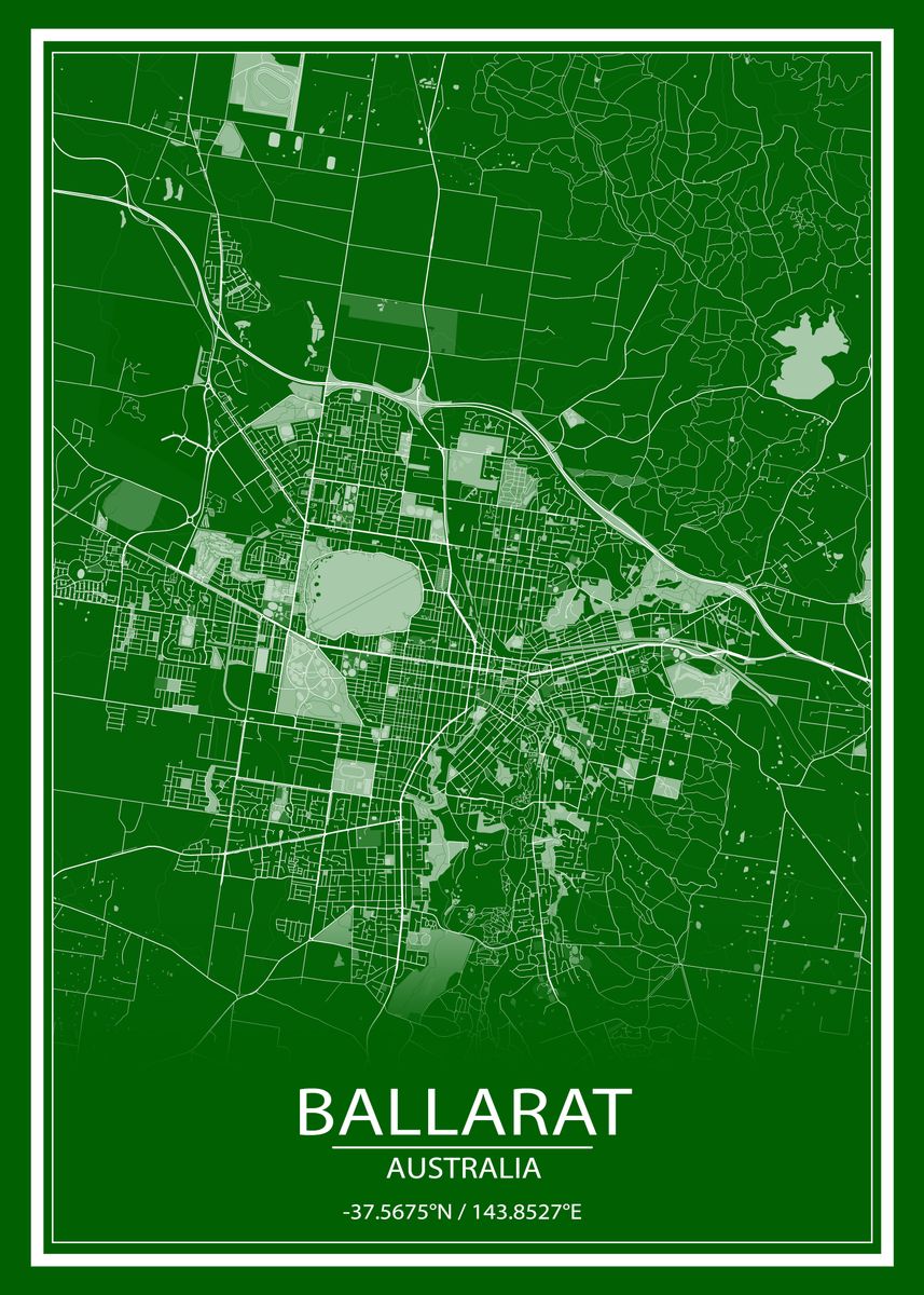 'Ballarat AU Green City Map' Poster, picture, metal print, paint by ...