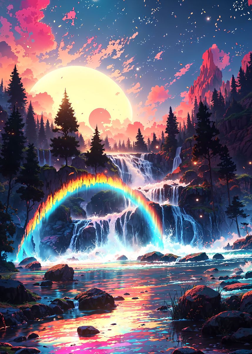 'Rainbow Waterfall' Poster, picture, metal print, paint by SideygitArt ...