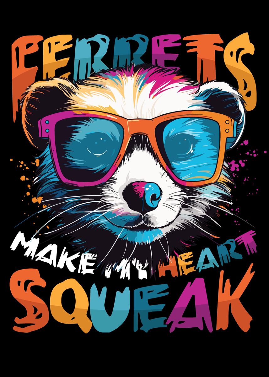 'Heart Squeak Ferret' Poster, picture, metal print, paint by Sascha ...