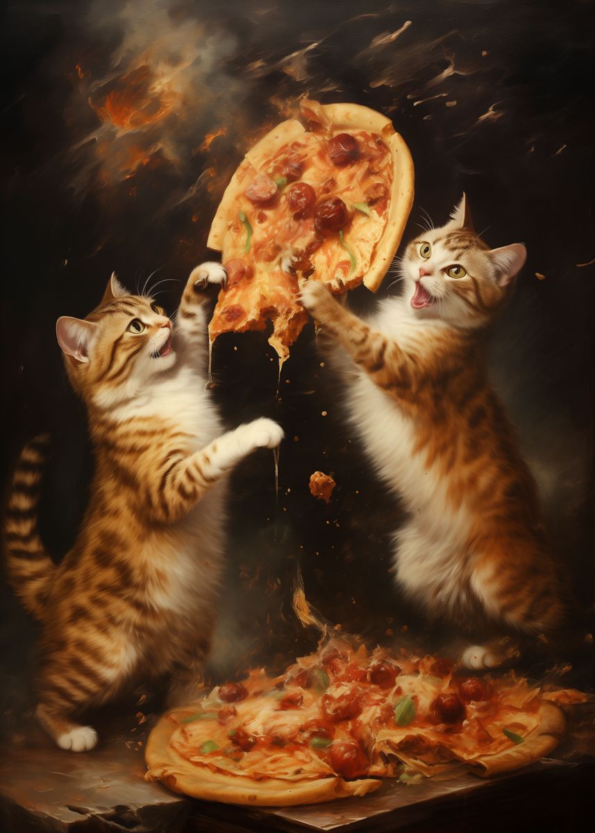 'Kitten Pizza Wars' Poster, picture, metal print, paint by SeroHatu ...