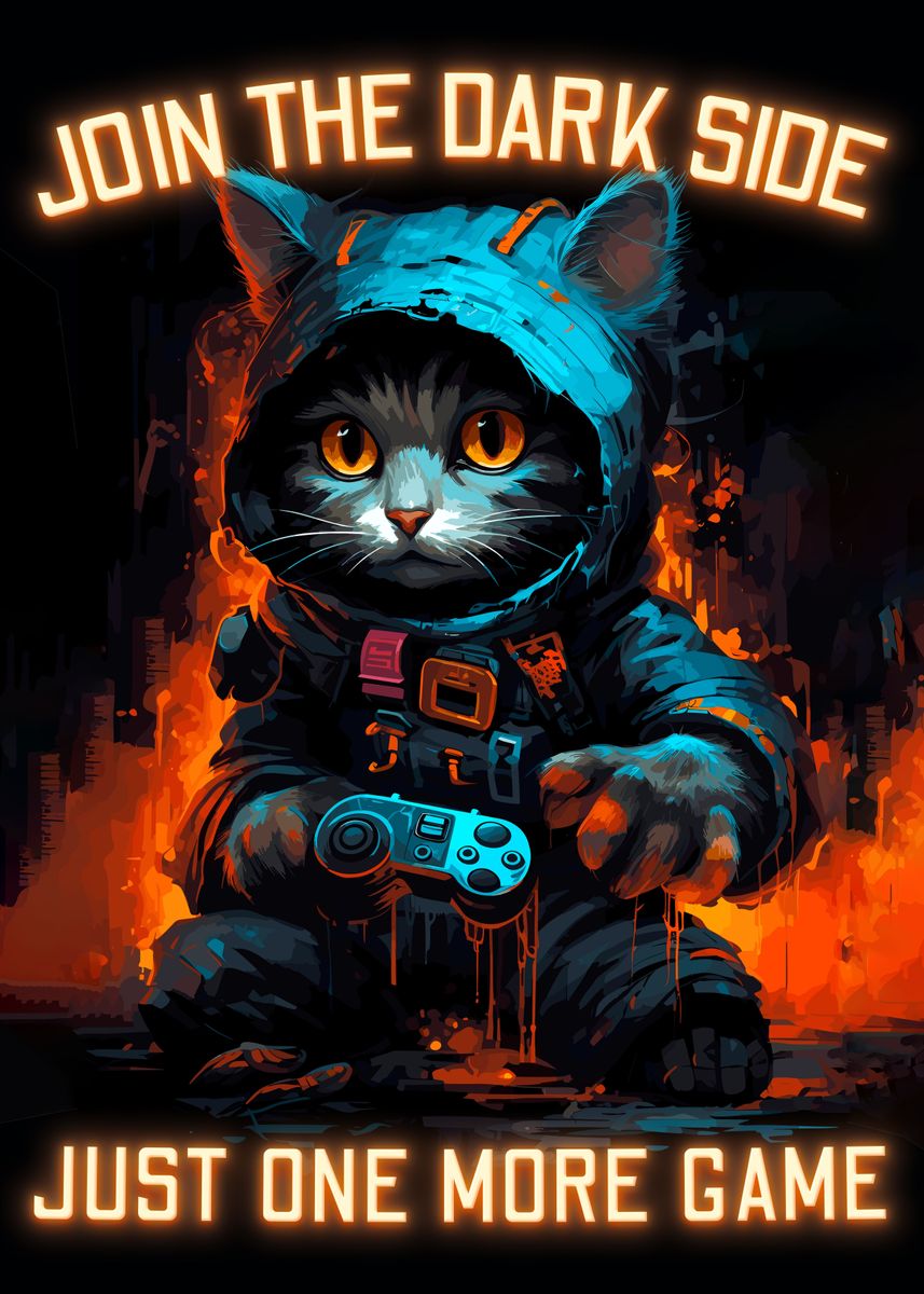 'Funny Gamer Cat Meme' Poster, picture, metal print, paint by Lama ...