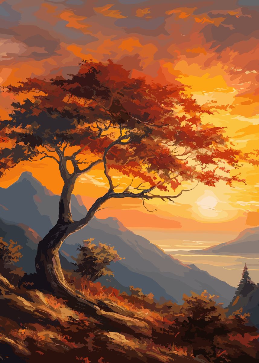 'Beautiful Tree Sunset' Poster, picture, metal print, paint by Richard ...