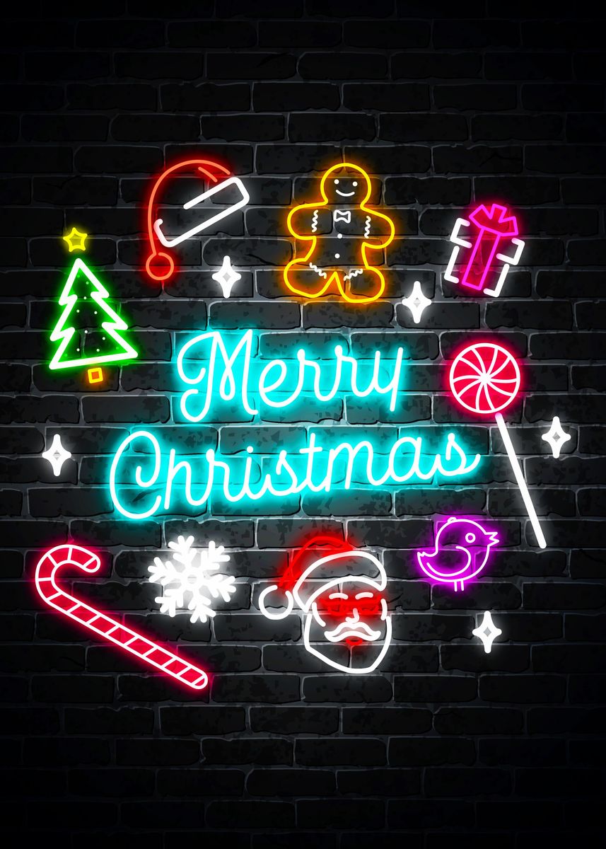 'Merry Christmas Neon Li' Poster, picture, metal print, paint by Carole ...