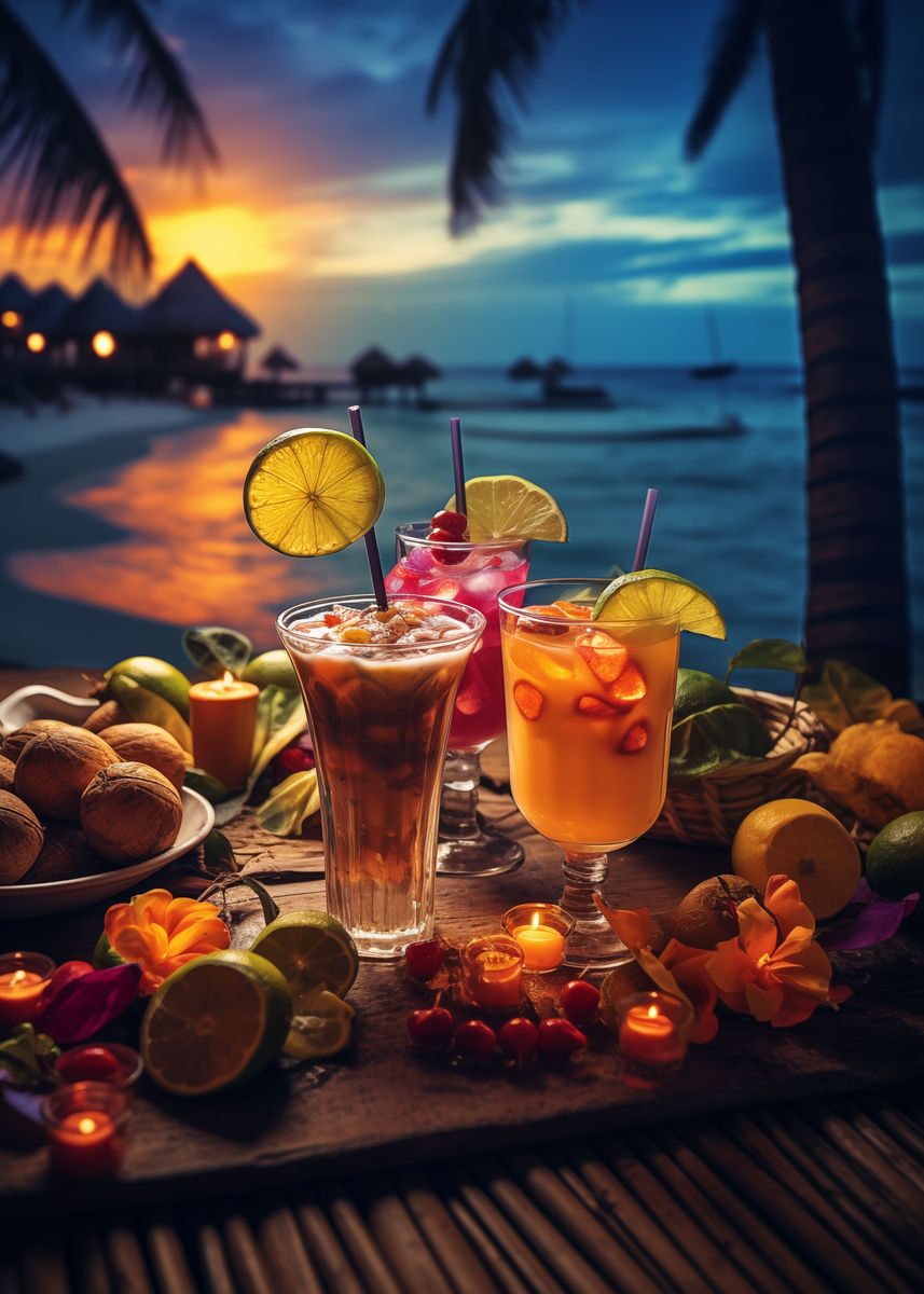 'Island Vibe Cocktail Night' Poster, picture, metal print, paint by ...