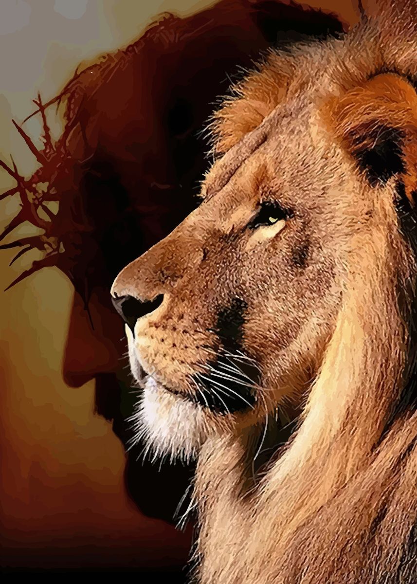'Jesus and Lion Christian' Poster, picture, metal print, paint by ...
