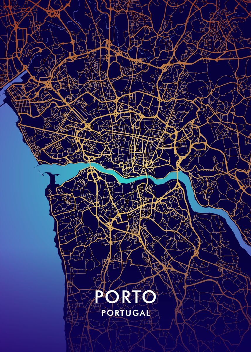 'Porto Map' Poster, picture, metal print, paint by Miracle Studio ...