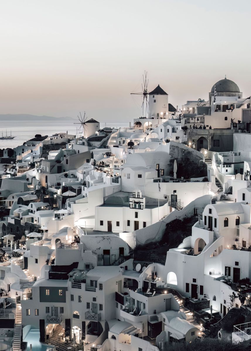 'Evening in Oia Santorini ' Poster, picture, metal print, paint by ...