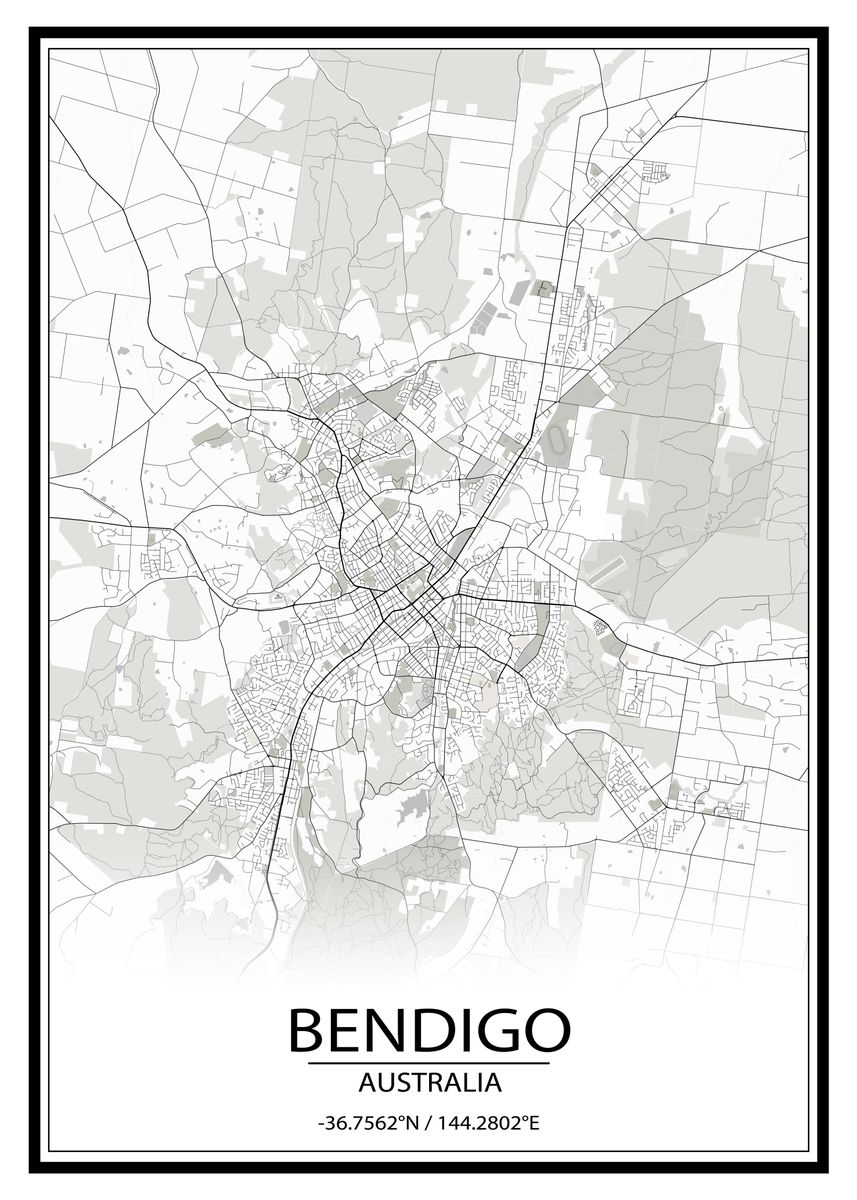 'Bendigo AUS White City Map' Poster, picture, metal print, paint by ...