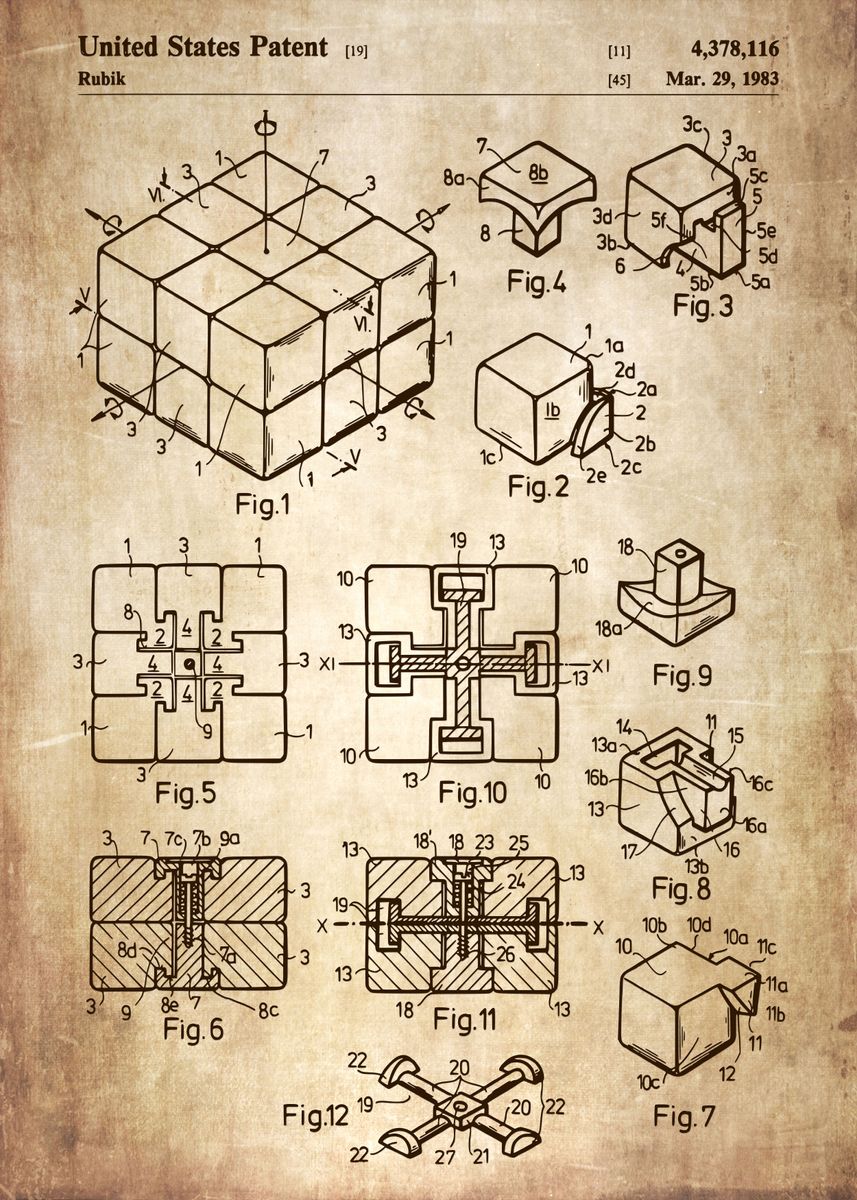 'Rubik039s cube patent prin' Poster, picture, metal print, paint by Van ...
