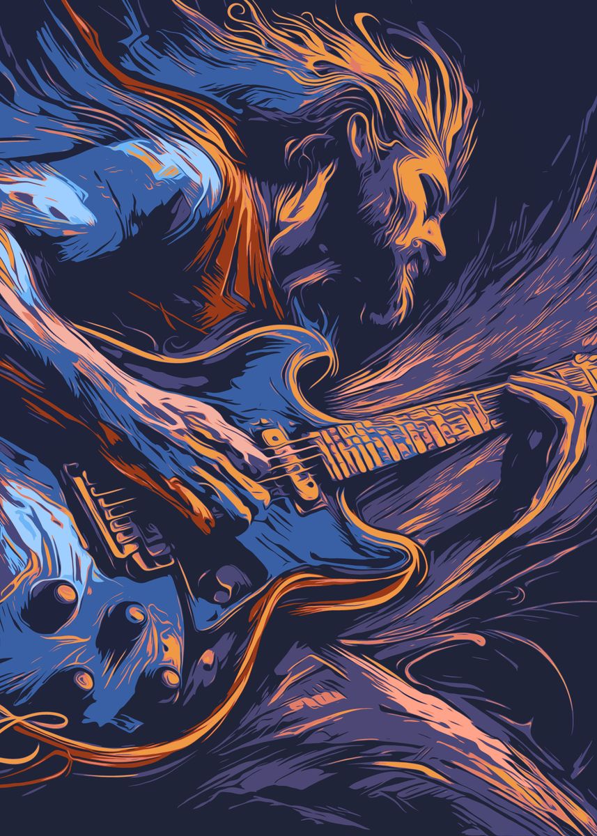 'Guitarist' Poster, picture, metal print, paint by Kamelyon | Displate