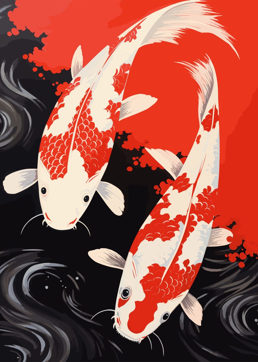 'Koi Fish Japanese Painting' Poster, picture, metal print, paint by ...