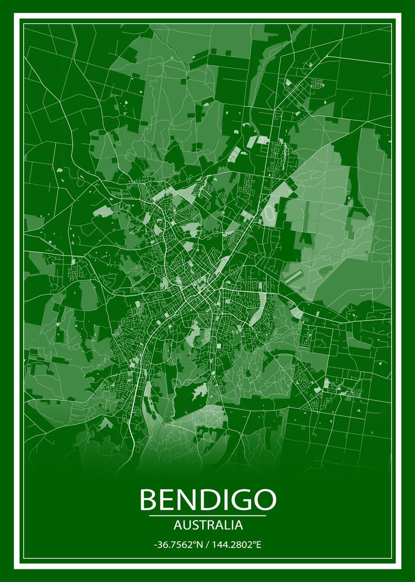 'Bendigo AUS Green City Map' Poster, picture, metal print, paint by ...