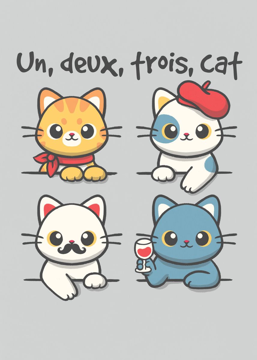 'Un deux trois cat' Poster, picture, metal print, paint by NemiMakeit ...