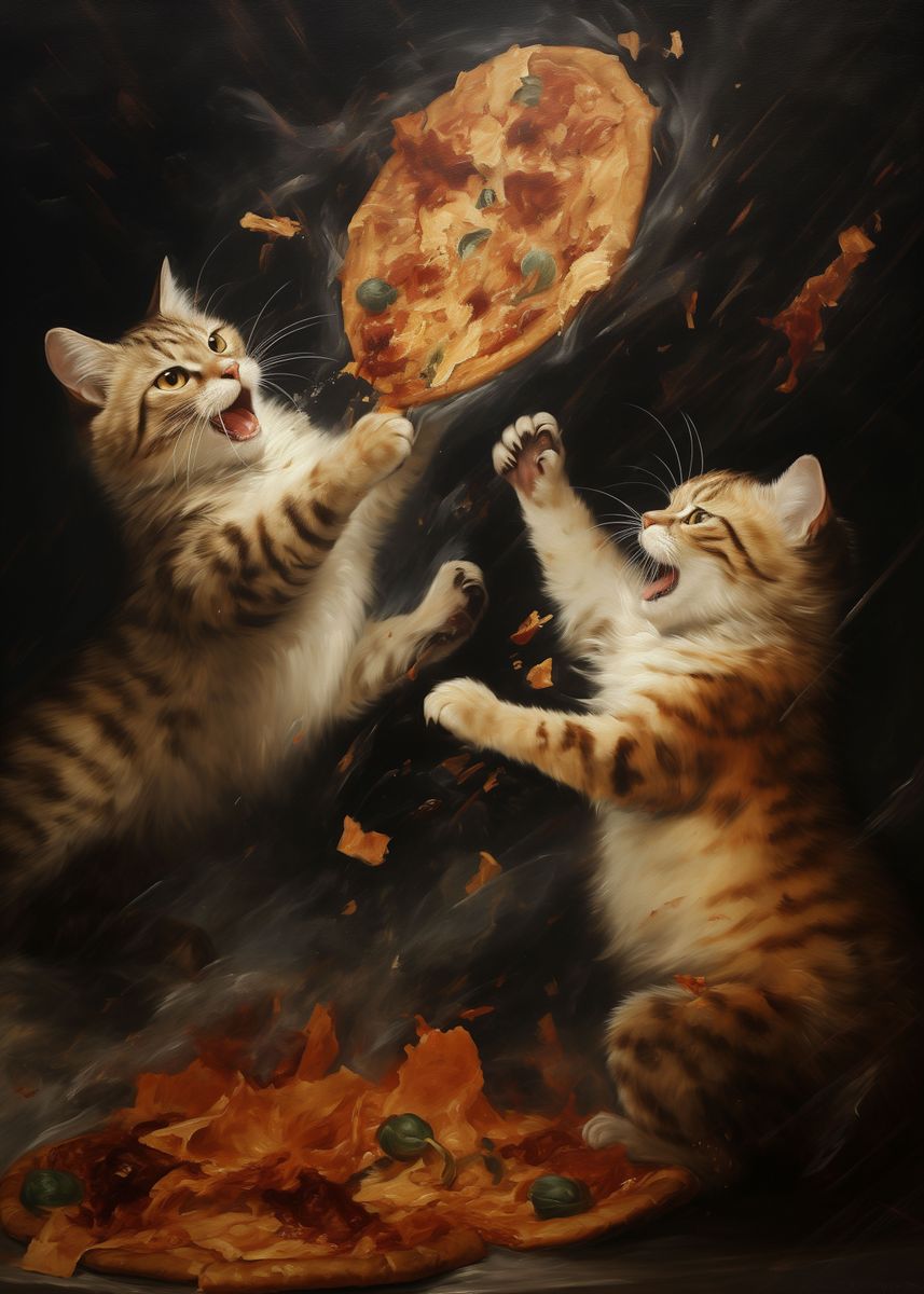 'Pizza War' Poster, picture, metal print, paint by Nora Martinez | Displate