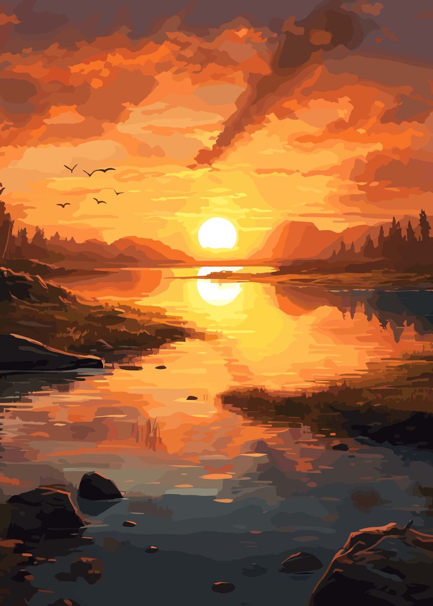 'Mountain Sunset' Poster, picture, metal print, paint by Constance Hart | Displate