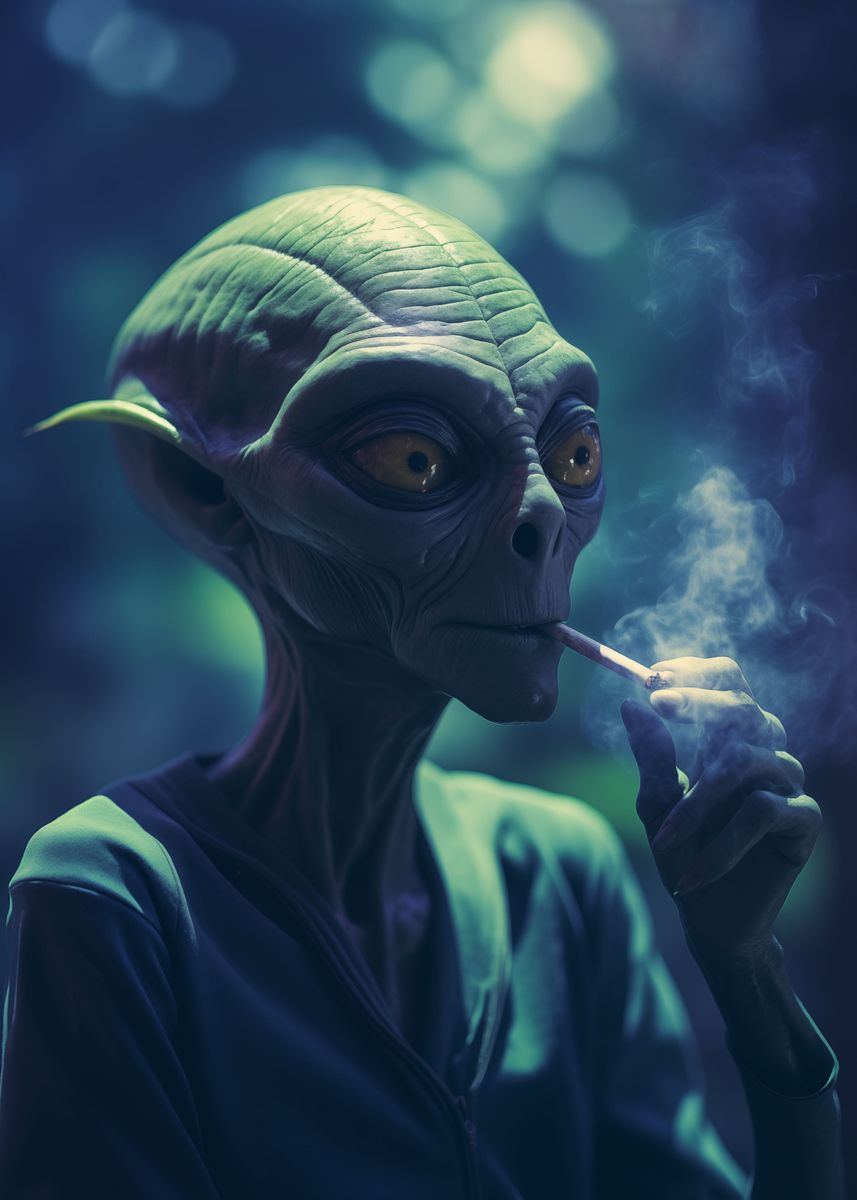 'Alien Smoking Cigarette' Poster, picture, metal print, paint by ...