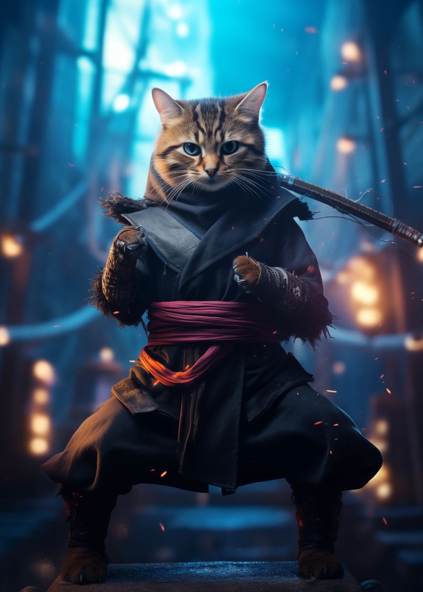 'Funny Cat Ninja Samurai' Poster, picture, metal print, paint by Zenz ...