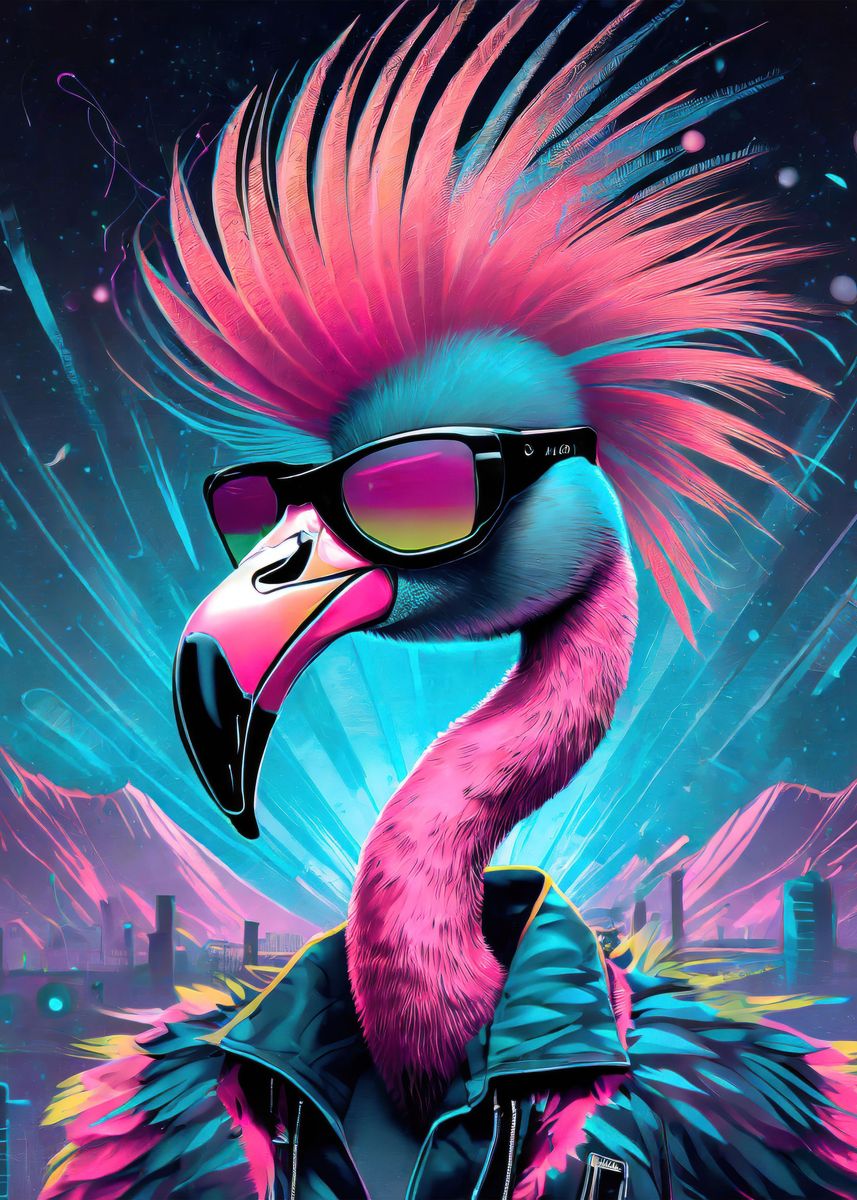 'Neon Punkrock Flamingo' Poster, picture, metal print, paint by Florian ...