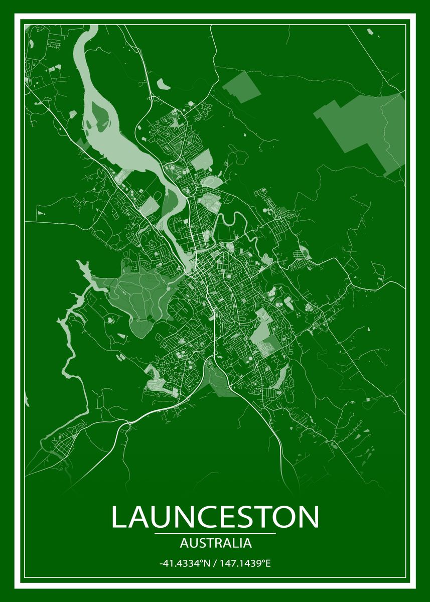 'Launceston AUS Green Map' Poster, picture, metal print, paint by Wall ...