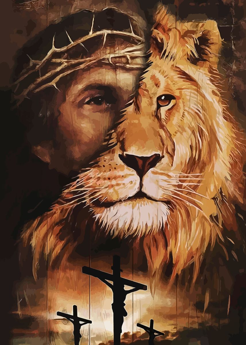 'Jesus and Lion Christian' Poster, picture, metal print, paint by anhvivuha | Displate