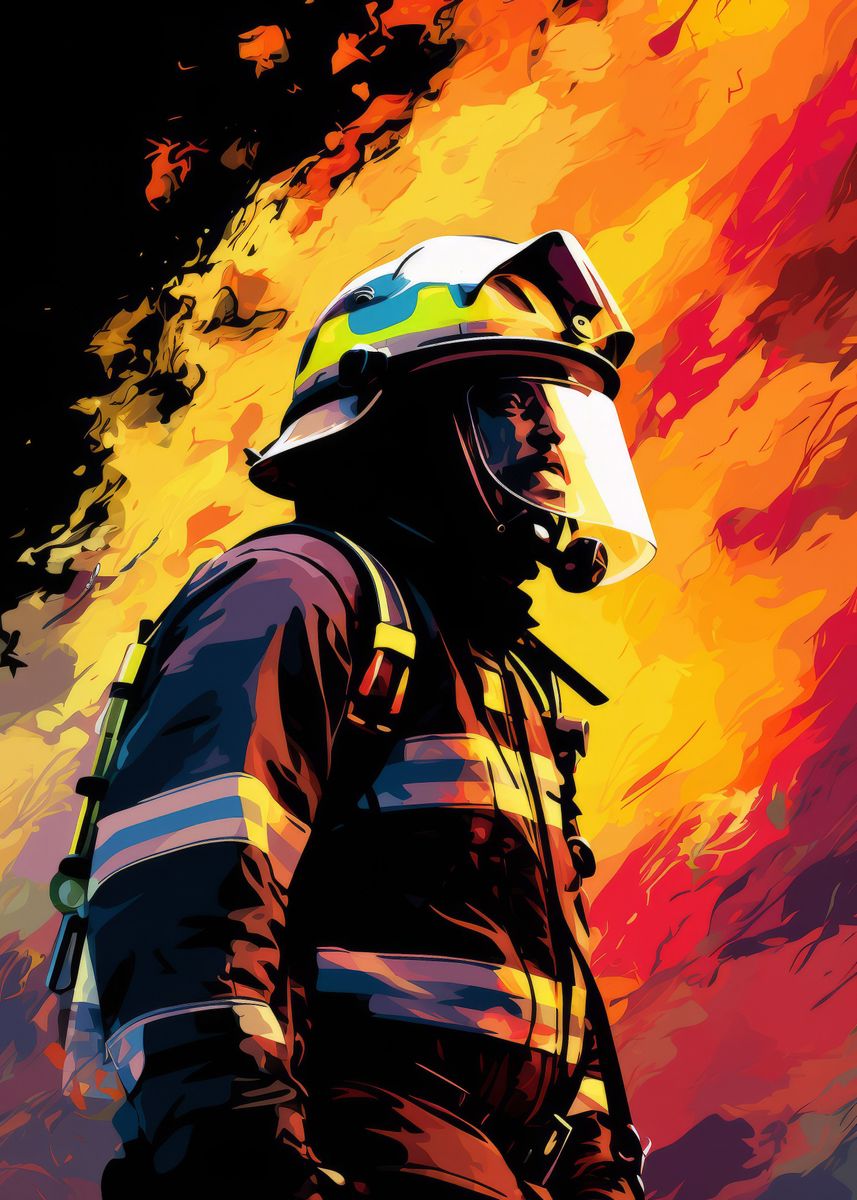 'Firefighter Flame' Poster, picture, metal print, paint by AnHa | Displate