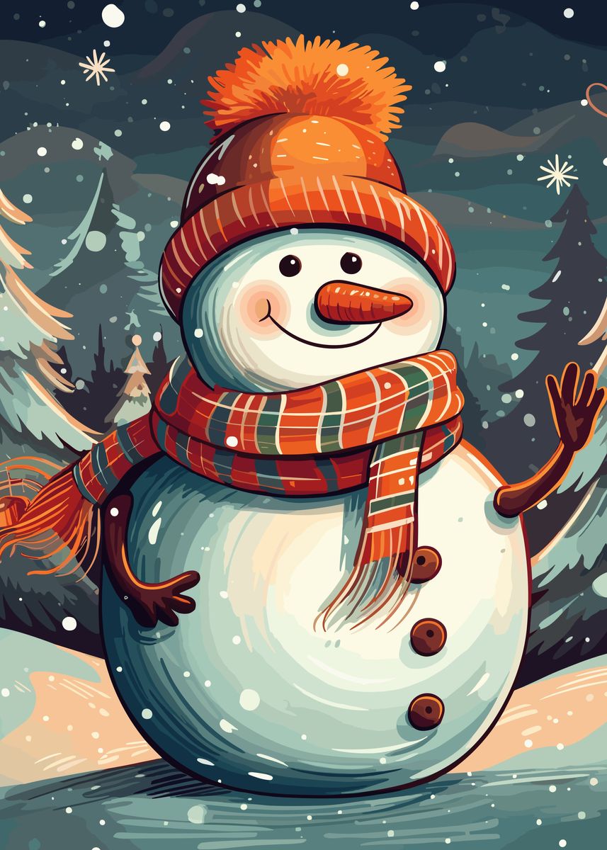 'Snowman winter christmas' Poster, picture, metal print, paint by ...