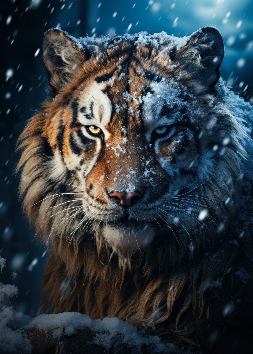 'begal tiger in snow' Poster, picture, metal print, paint by Adel S ...