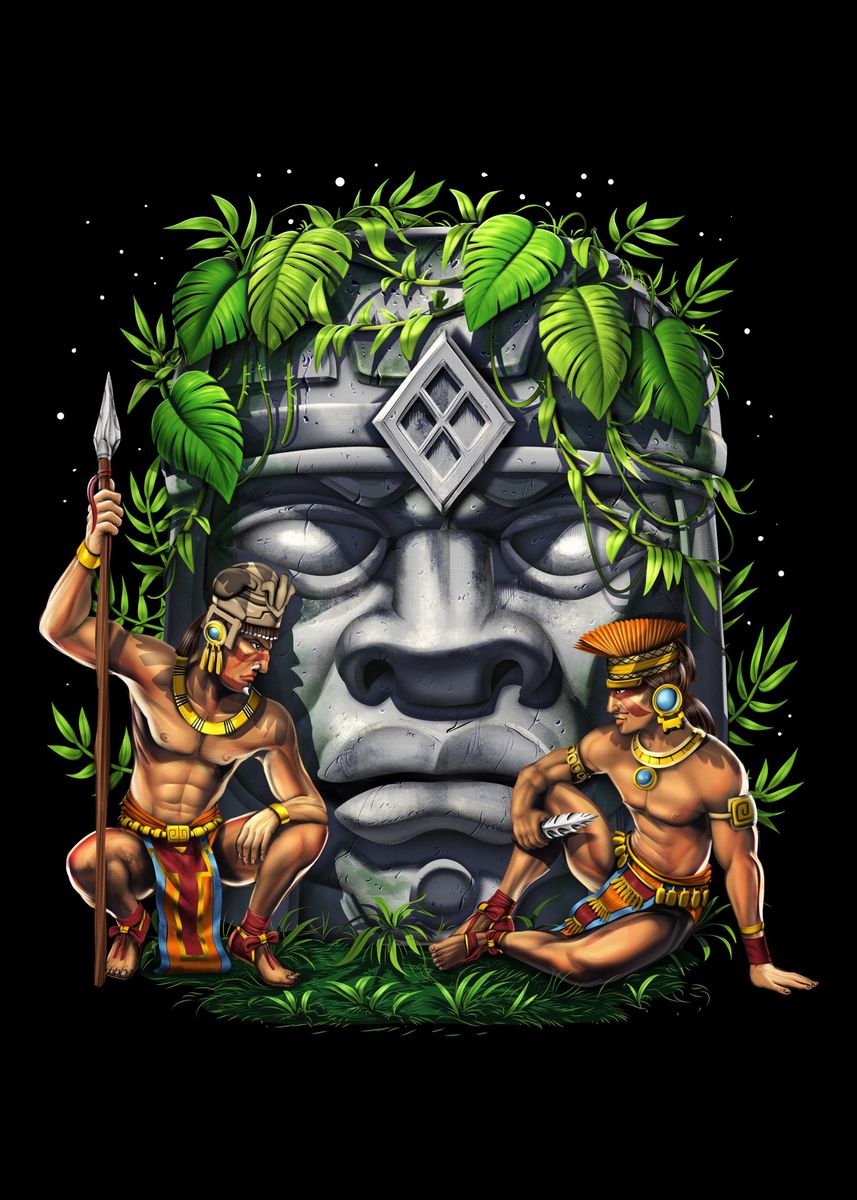 'Olmec Head Warriors' Poster, picture, metal print, paint by ...