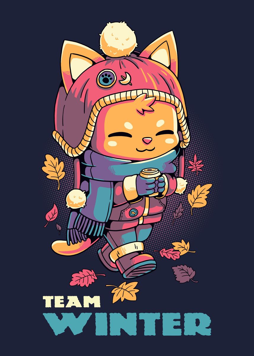 'Team Winter Cozy Kitty Cat' Poster, picture, metal print, paint by ...