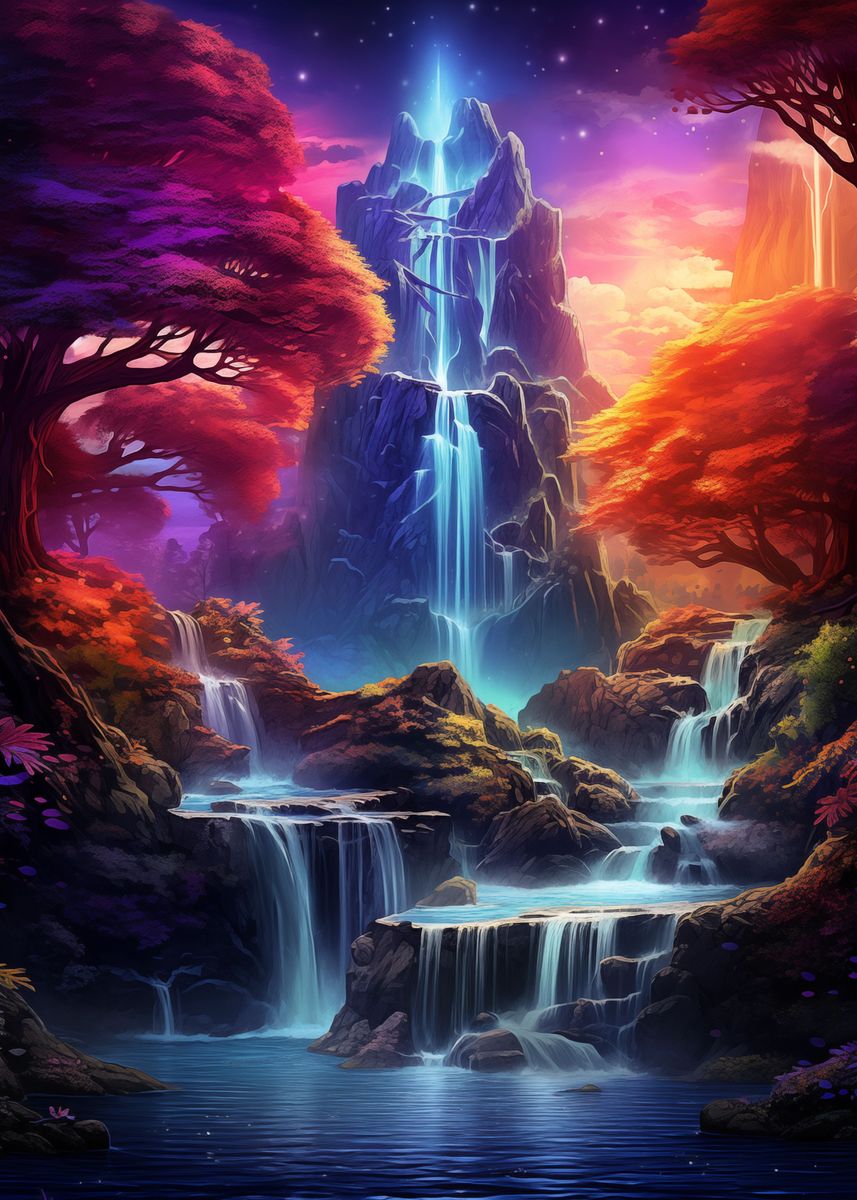'Magic Fantasy Waterfall' Poster, picture, metal print, paint by Zenz ...