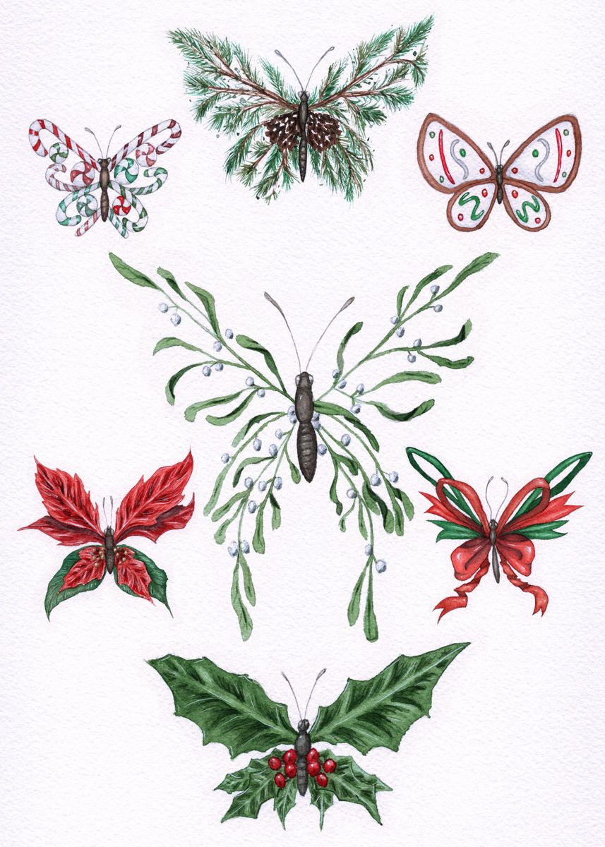 'Christmas Butterflies' Poster, picture, metal print, paint by Jarrod ...