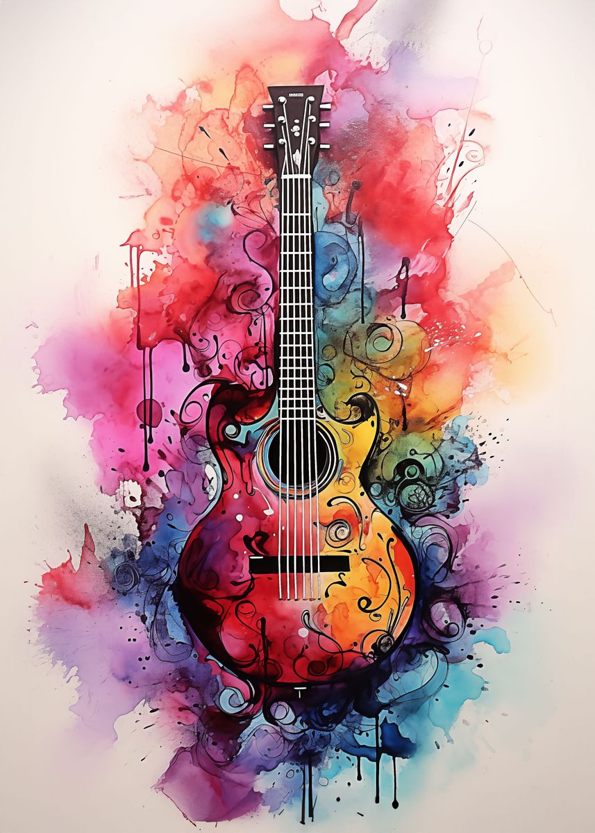 'Rainbow Guitar' Poster, picture, metal print, paint by Chris Cupit ...