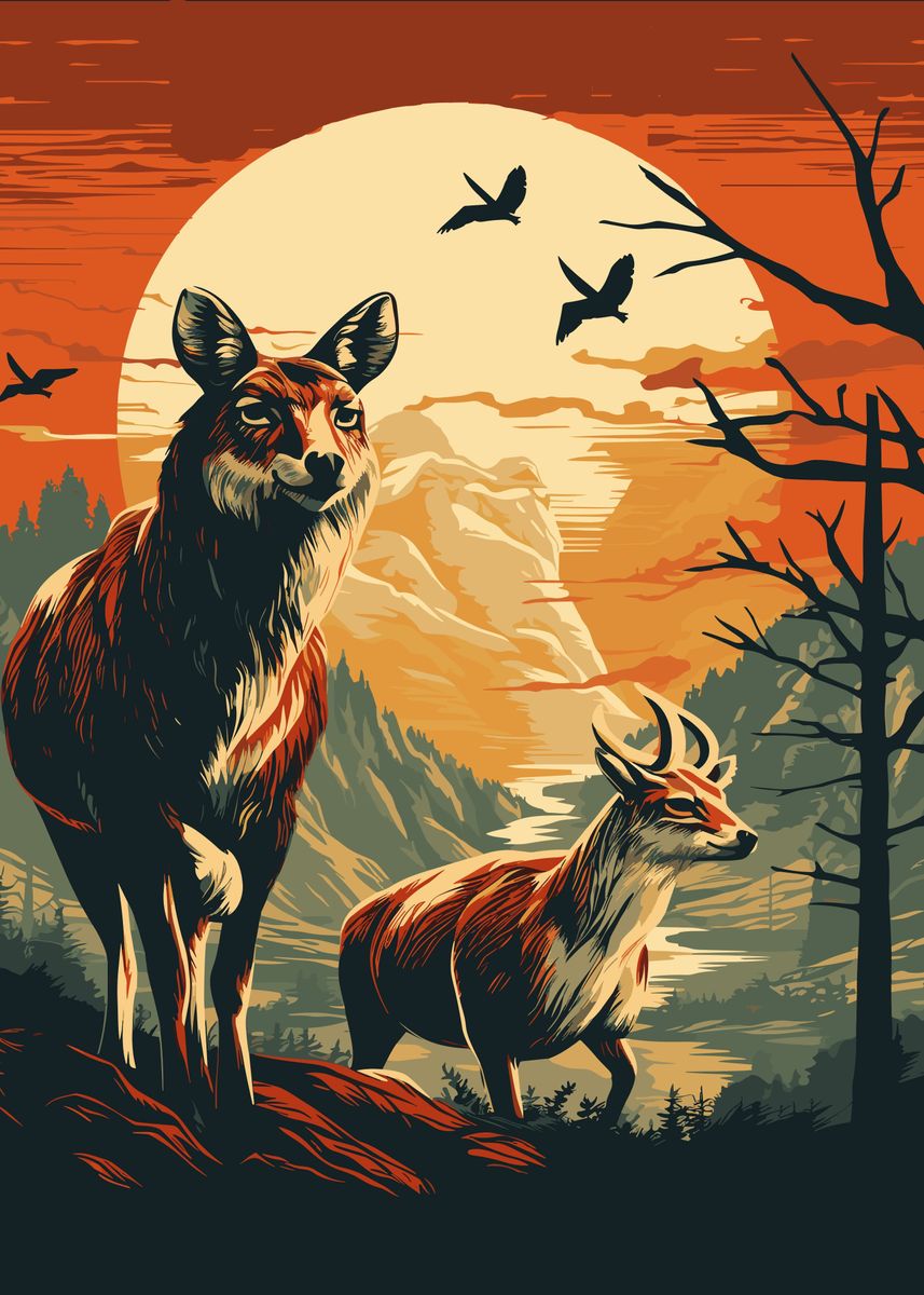 'wolf animal retro' Poster, picture, metal print, paint by Mariano Mayert | Displate