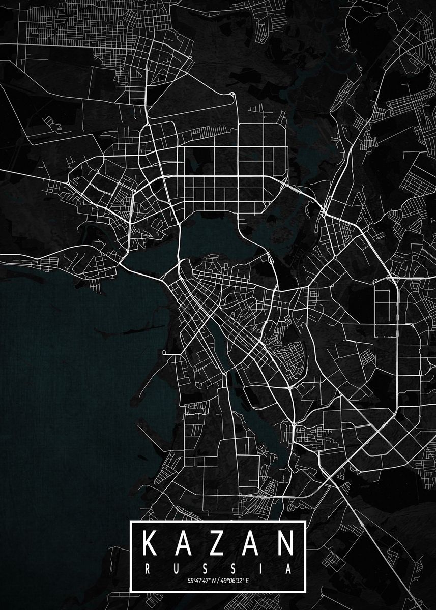 'Kazan City Map Dark' Poster, picture, metal print, paint by deMAP ...