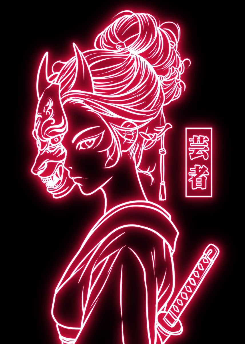 'japanese geisha neon' Poster, picture, metal print, paint by Pegasus ...