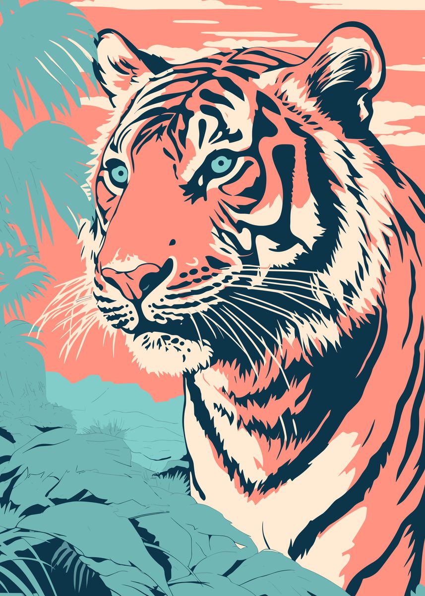 'Tiger Risograph Animal' Poster, picture, metal print, paint by Oliver Ben | Displate