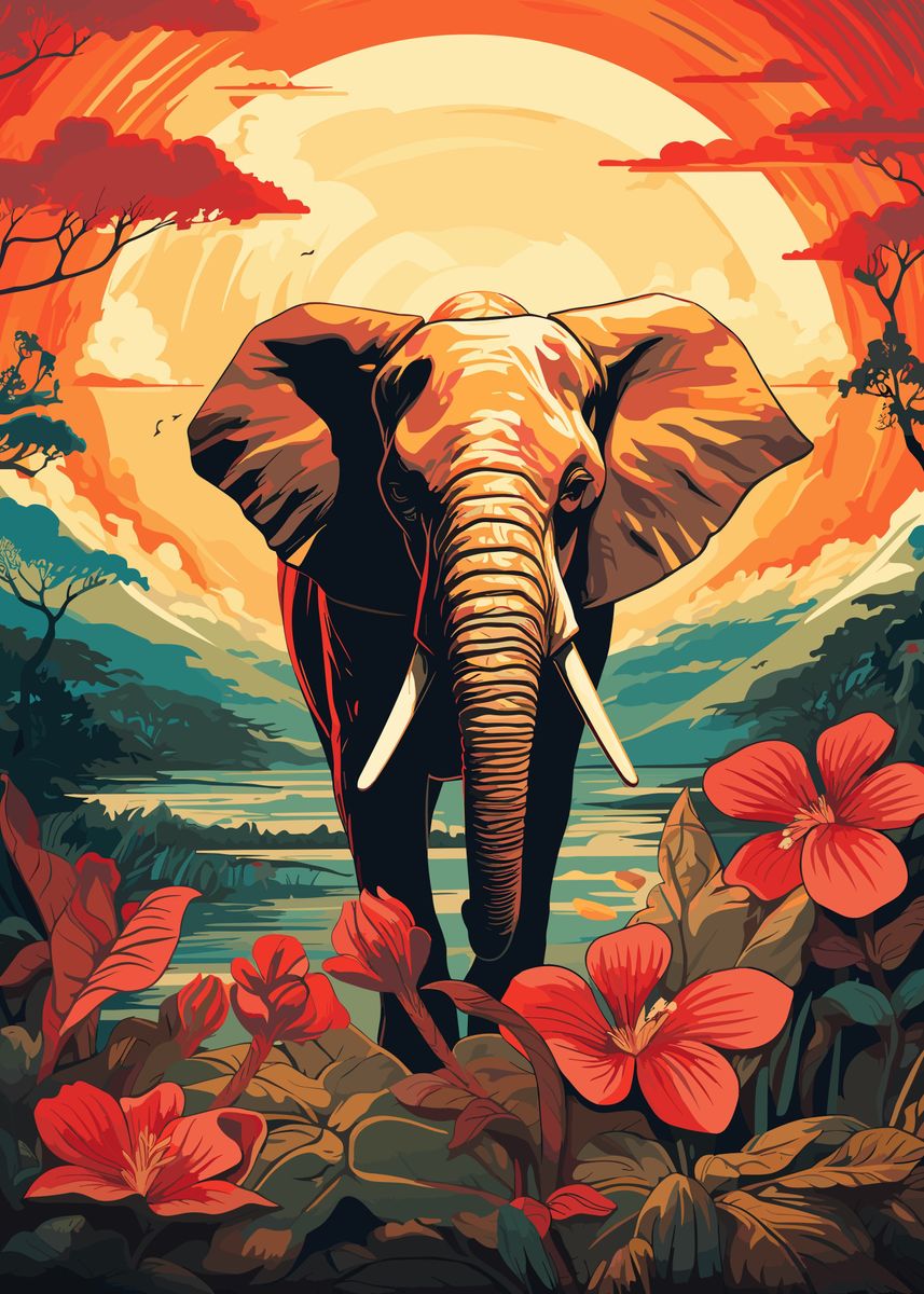 'elephant animal retro' Poster, picture, metal print, paint by Mariano Mayert | Displate