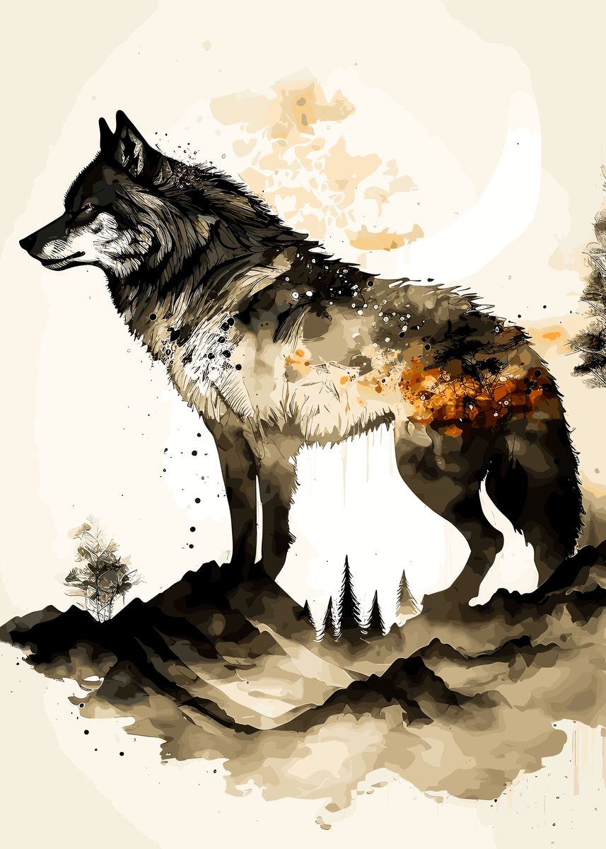 'Wolf Watercolor' Poster, picture, metal print, paint by Audrey | Displate