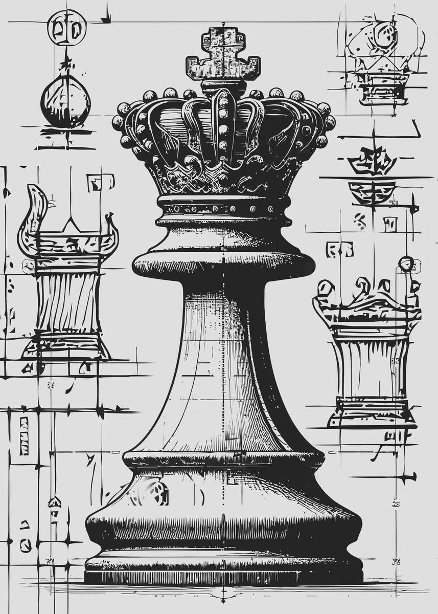 'King of Chess Blueprint' Poster, picture, metal print, paint by DREAM ...