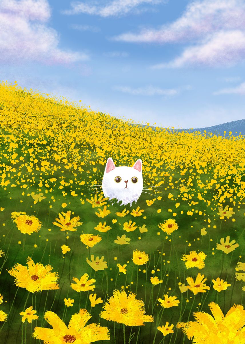 'White cat in nature' Poster, picture, metal print, paint by Leandrofca ...